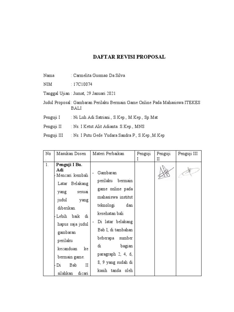 Daftar Revisi Proposal | PDF