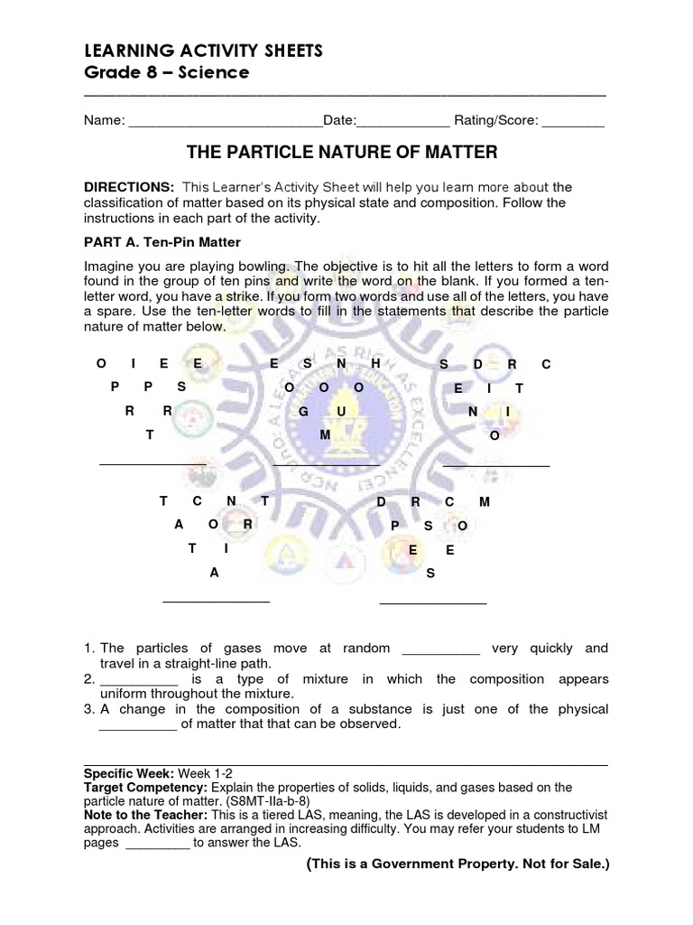 Nature Of Matter Worksheets