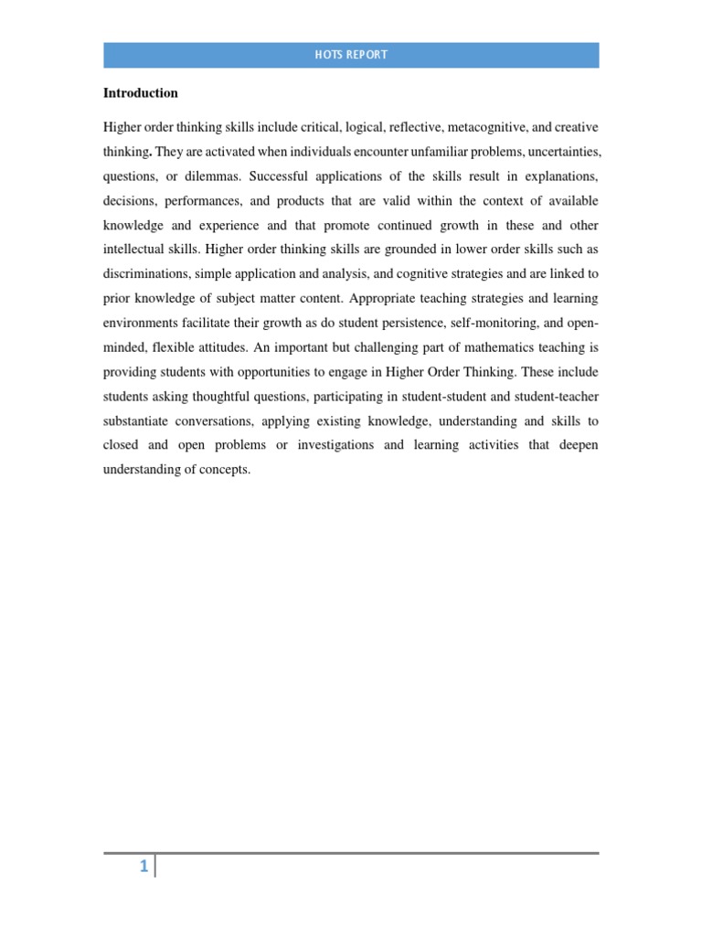High Order Thinking Skills | PDF | Critical Thinking | Learning