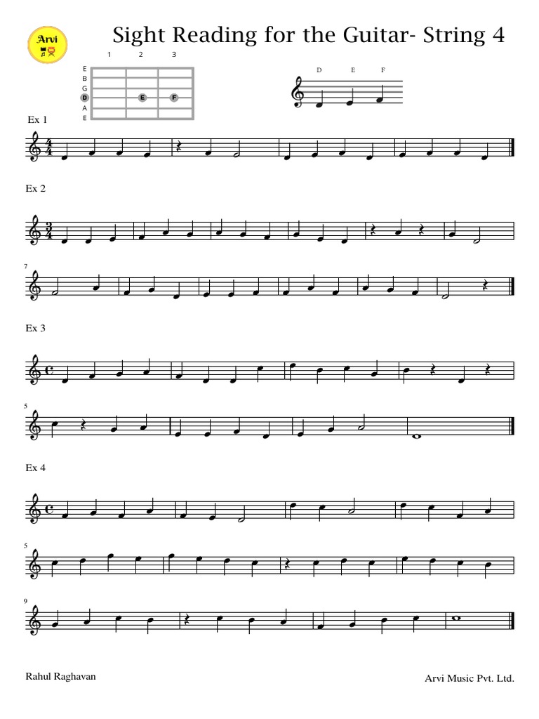 Sight Reading For The Guitar - String 4 | PDF | Guitar Family ...