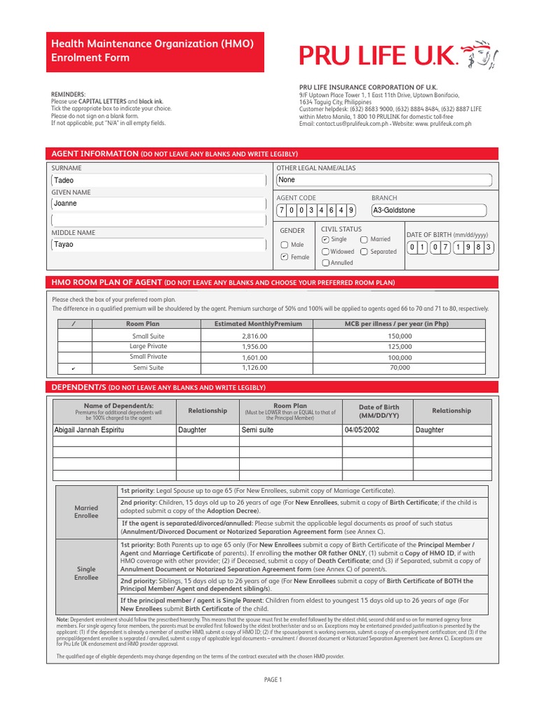 Health Maintenance Organization (HMO) Enrolment Form: Agent Information ...