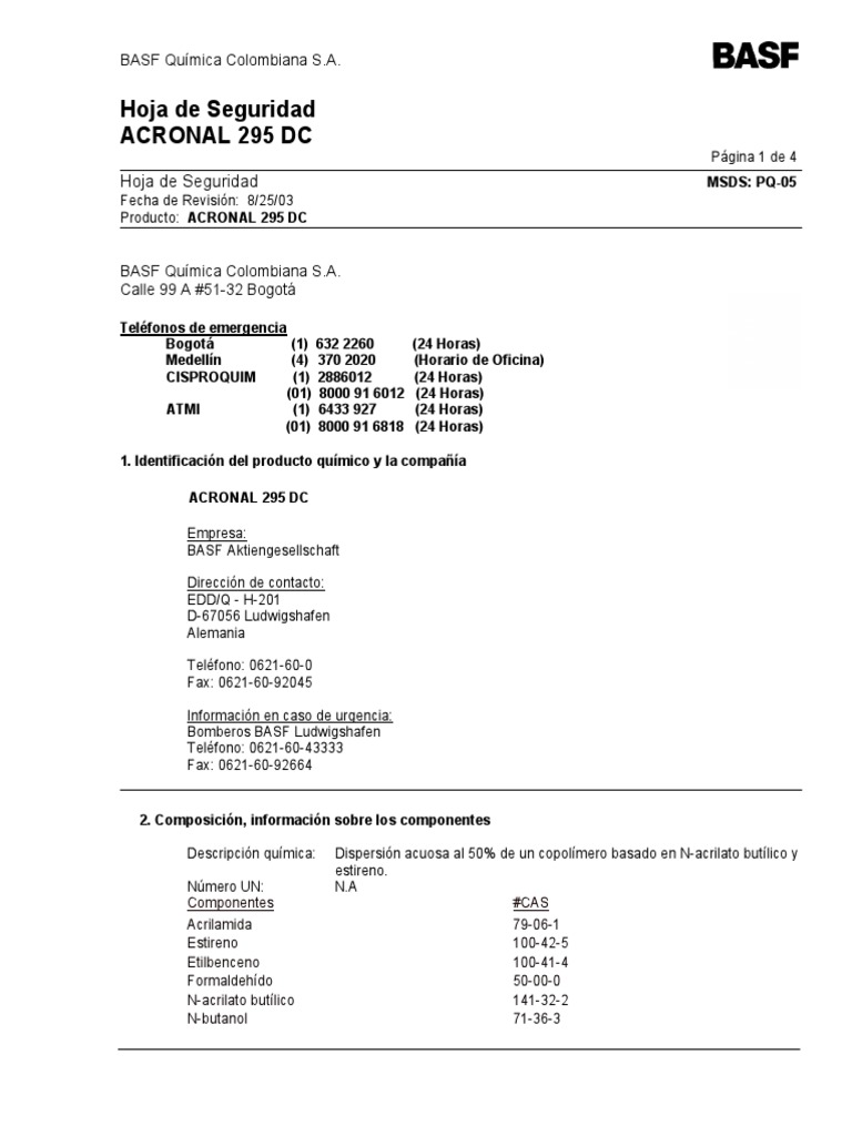 Acronal 295 DC | PDF | Agua | Ciencias fisicas