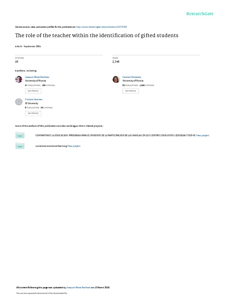 The Role of The Teacher Within The Identification of Gifted Students ...