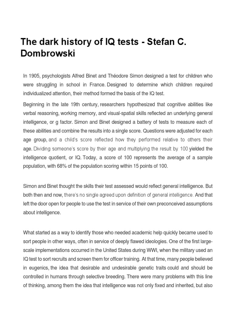 The Dark History of IQ Tests - Stefan C. Dombrowski | PDF ...