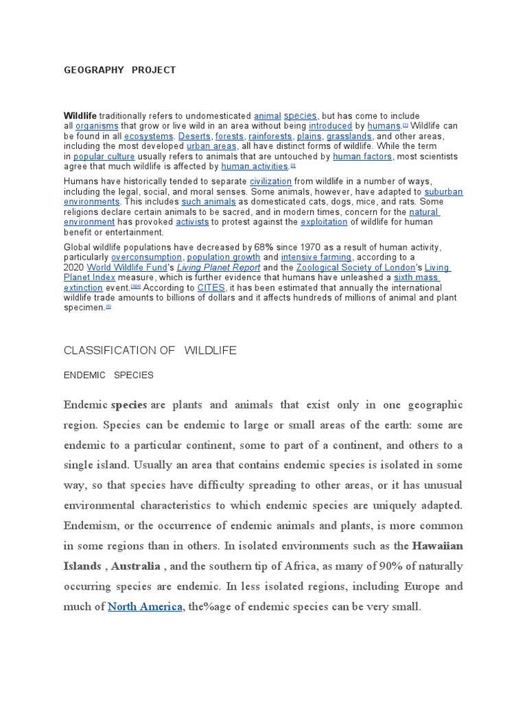 Classification of Wildlife: Geography Project | PDF | Wildlife ...