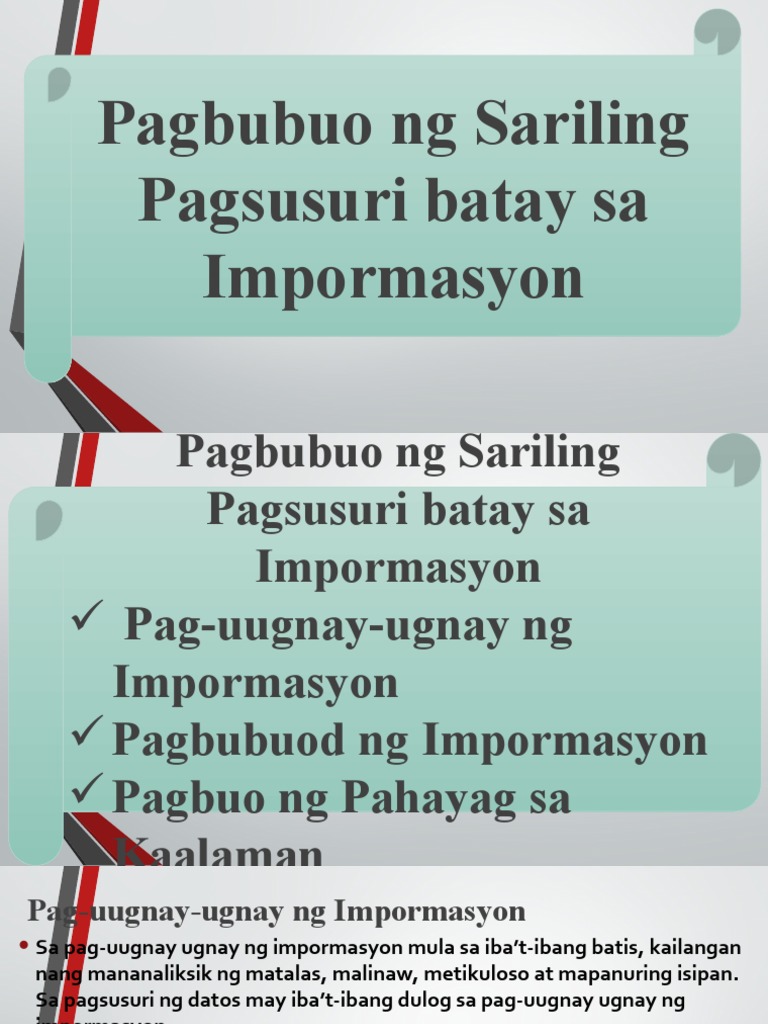 Pagbubuo NG Sariling Pagsusuri Batay Sa Impormasyon | PDF