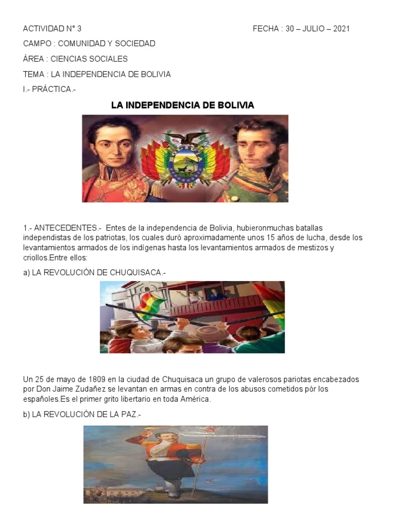 Resumen de la Independencia de Bolivia | PDF | Bolivia | America latina