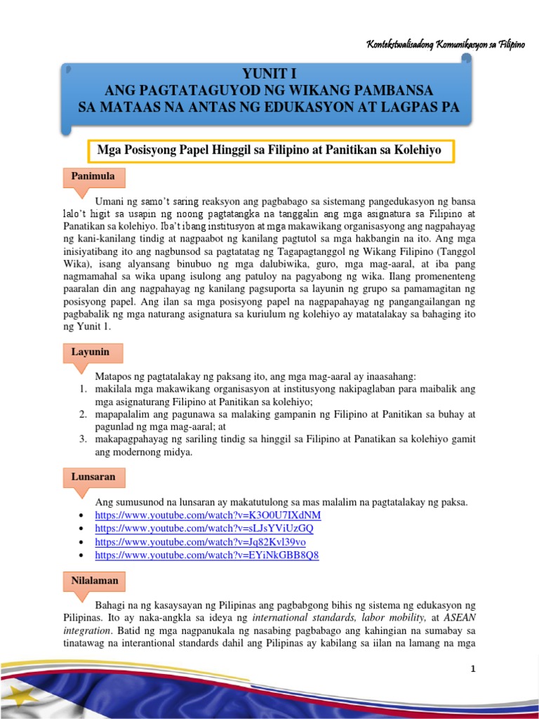 Module 1. Fili 101-Kontekstwalisadong Komunikasyon Sa Filipino | PDF Module 1. Fili 101-Kontekstwalisadong Komunikasyon Sa Filipino | PDF