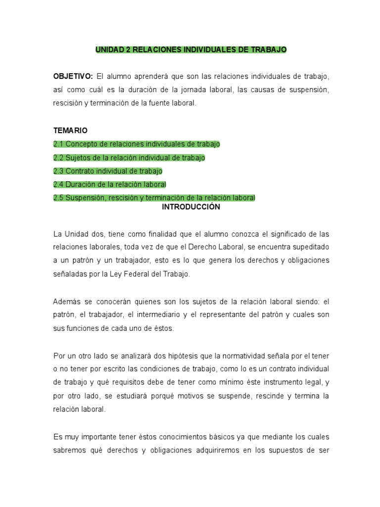 Relaciones Individuales de Trabajo PDF | PDF | Derecho laboral | Salario