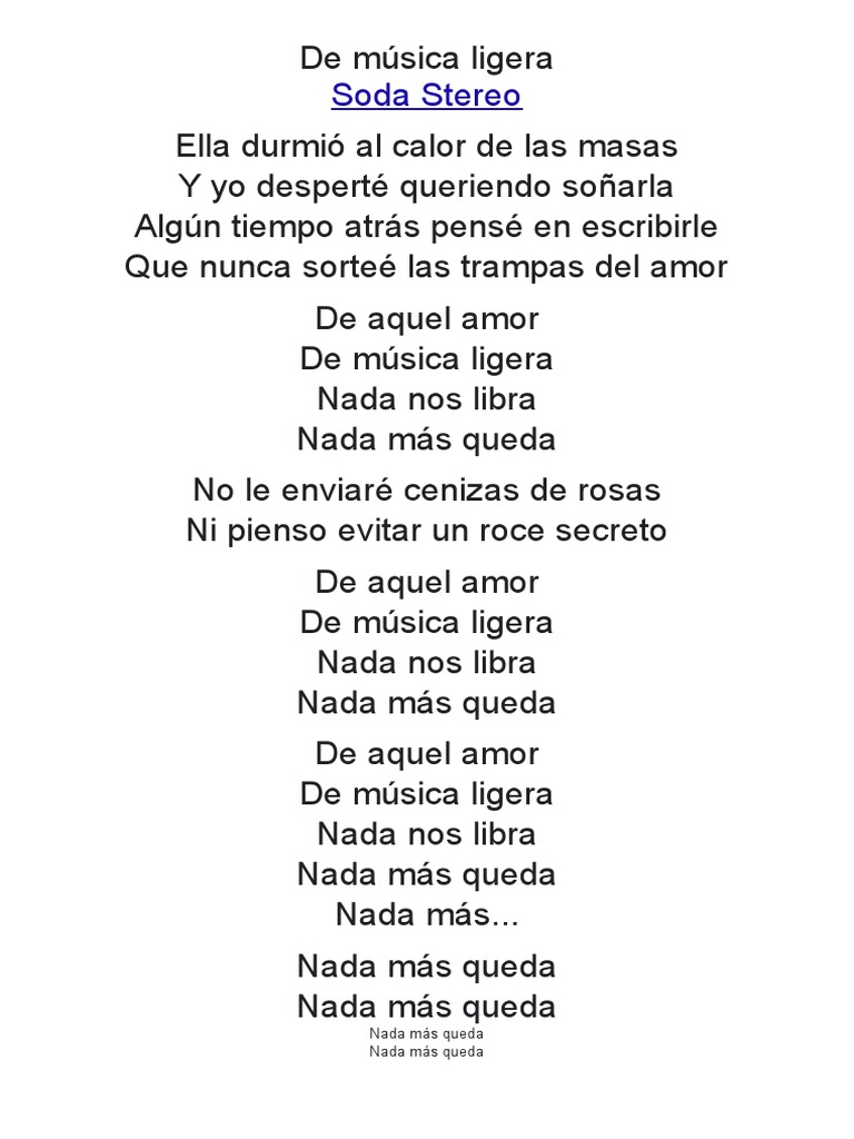 Letra de "De Música Ligera" | PDF