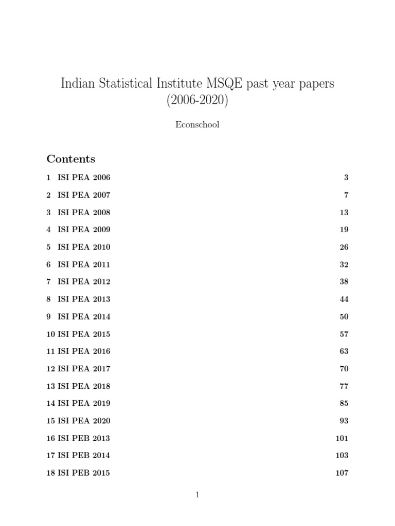 ISI MSQE Past Year Papers (2006-2020) | PDF | Function (Mathematics ...