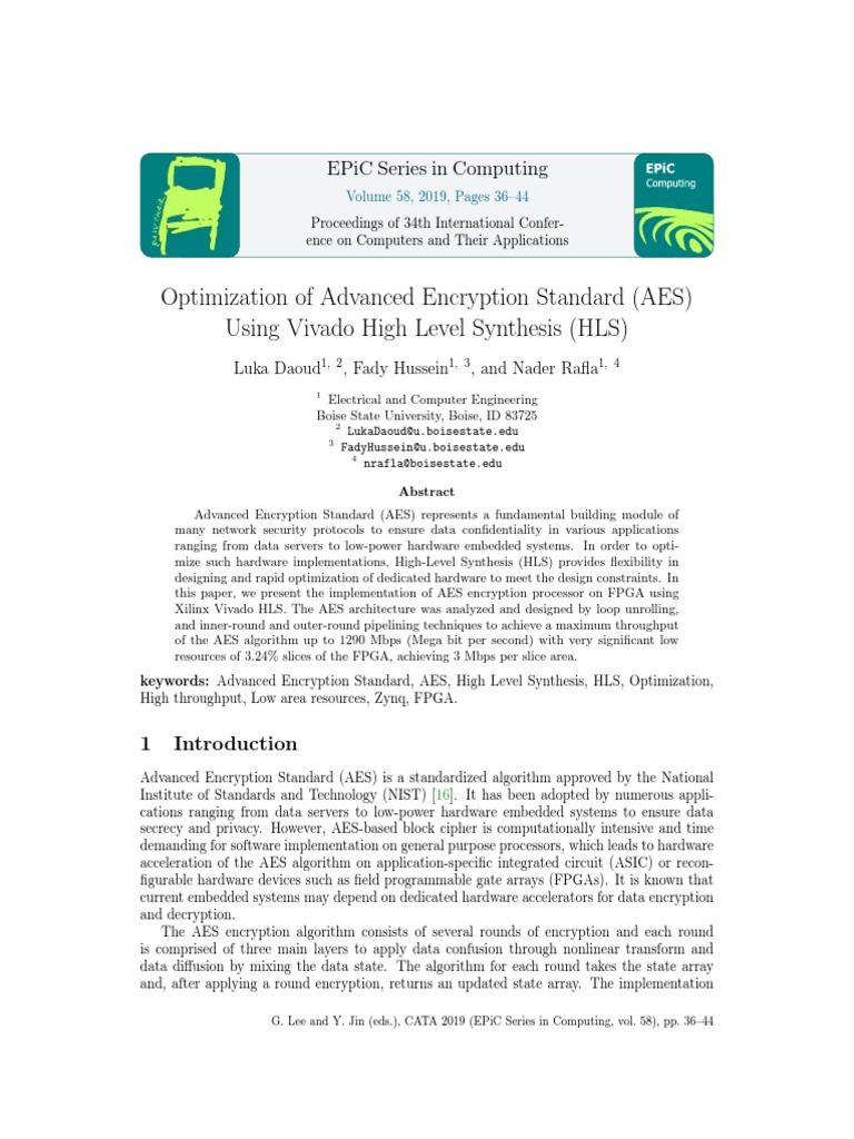 Optimization of Advanced Encryption Standard (AES) Using Vivado High Level Synthesis (HLS) | PDF ...