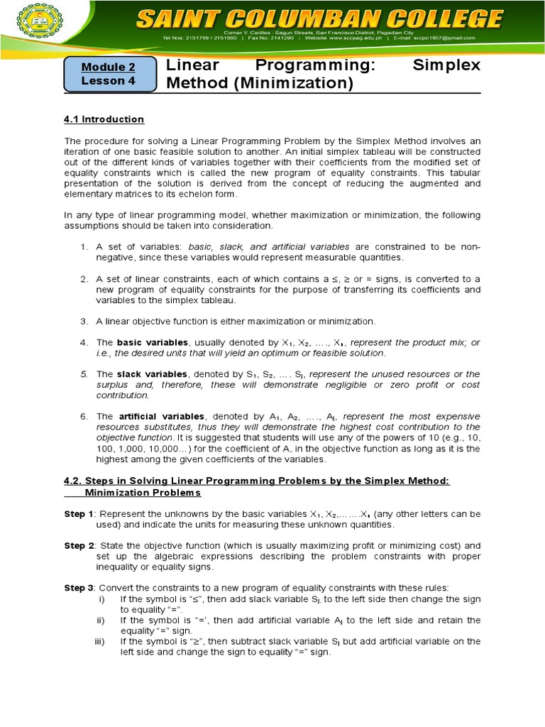 Linear Programming Minimization Pdf Linear Programming