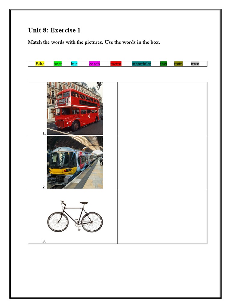 Unit 8: Exercise 1: Match The Words With The Pictures. Use The Words in The Box | PDF | Public ...