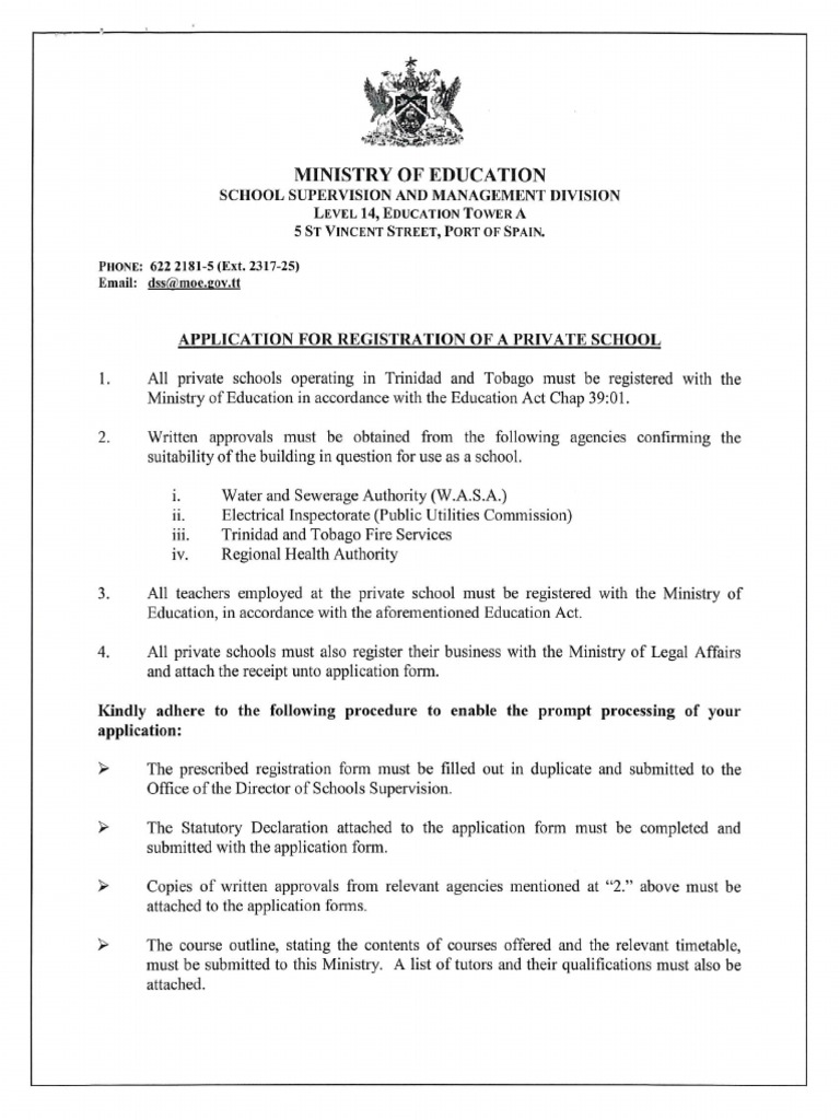 T T Private School Registration Form 1a Pdf