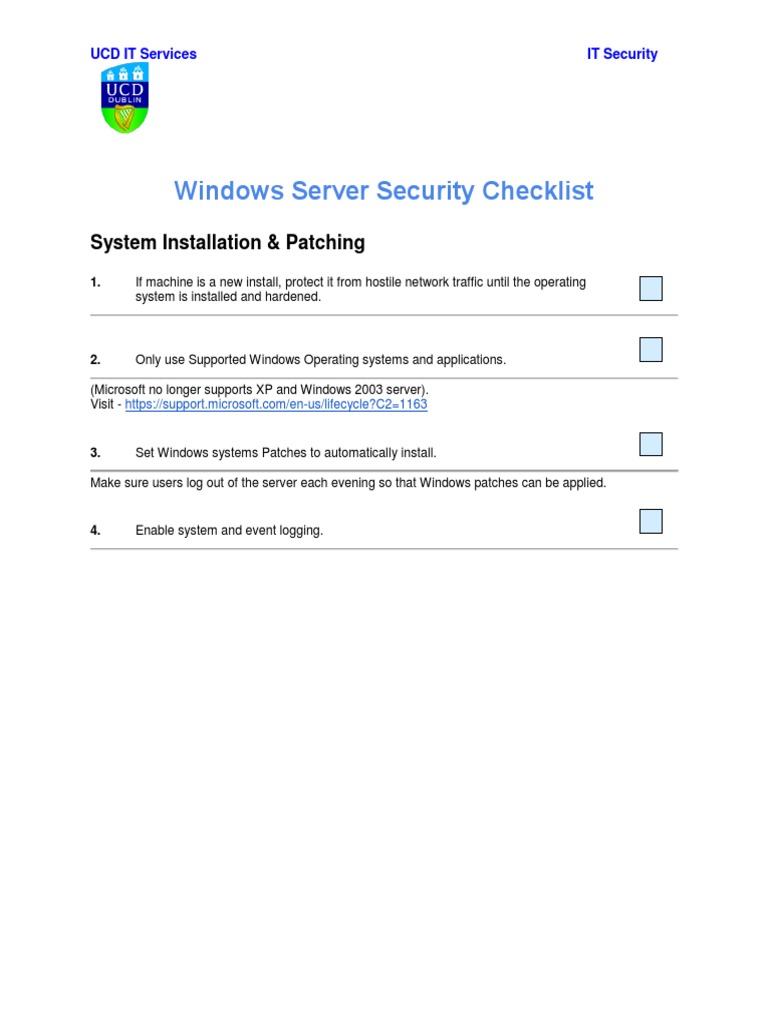 UCD Windows Server Security Checklist | PDF | Password | Internet Explorer