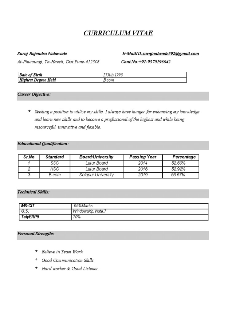 Suraj Nalawade CV - B.Com Graduate | PDF