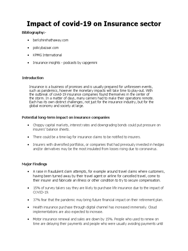 Impact of Covid-19 On Insurance Sector: Bibliography | Download Free ...