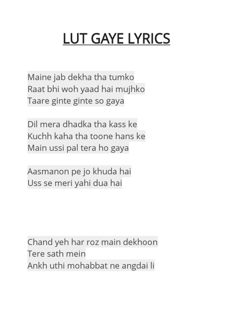 Lut Gaye Song Lyrics in Hindi | PDF | Art | Poetry