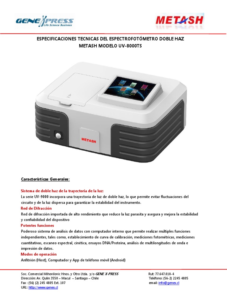 Espectrofotómetro METASH Doble Haz - UV-VIS - UV-8000TS | PDF ...