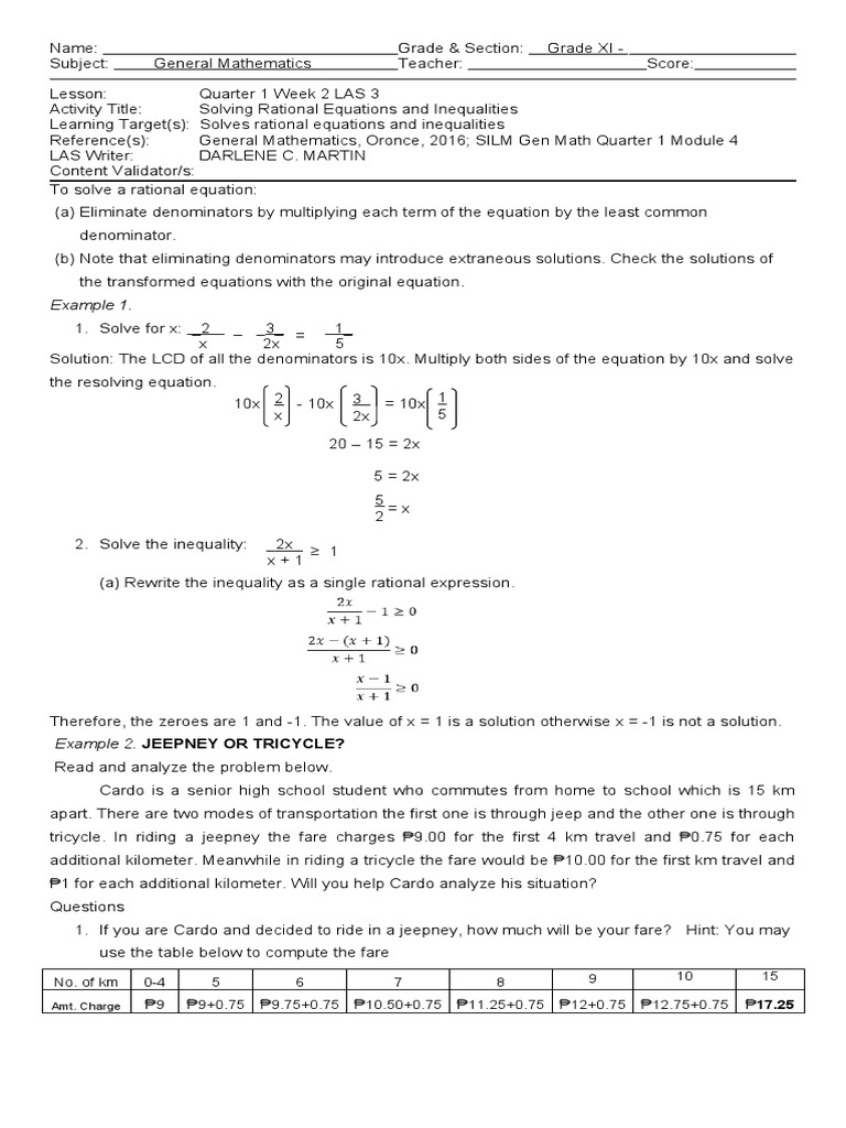 Gen Math Q1 W2 L3 | PDF | Speed | Equations