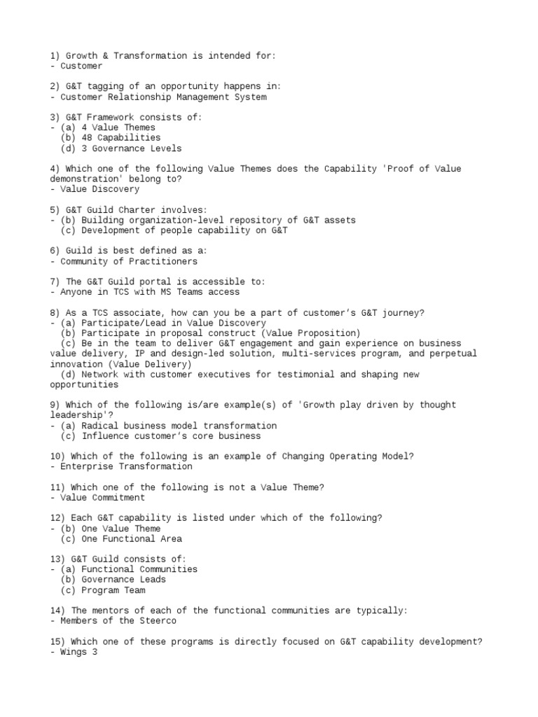 G&T Awareness Quiz | PDF | Business Value | Innovation