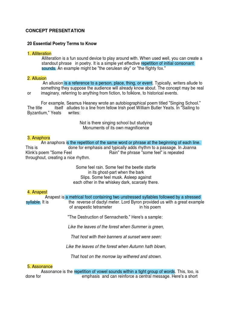 Poetry Terms | PDF | Metre (Poetry) | Poetry
