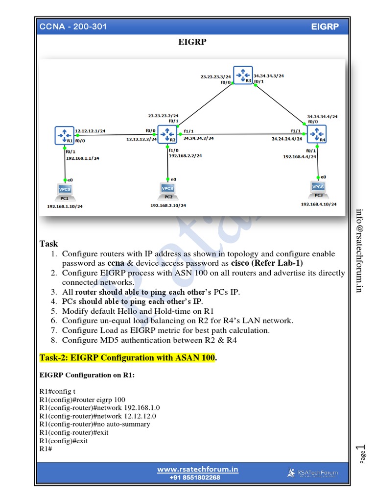 CCNA 200-301 - Lab-14 EIGRP v1.0 | PDF | Routing | Telecommunications