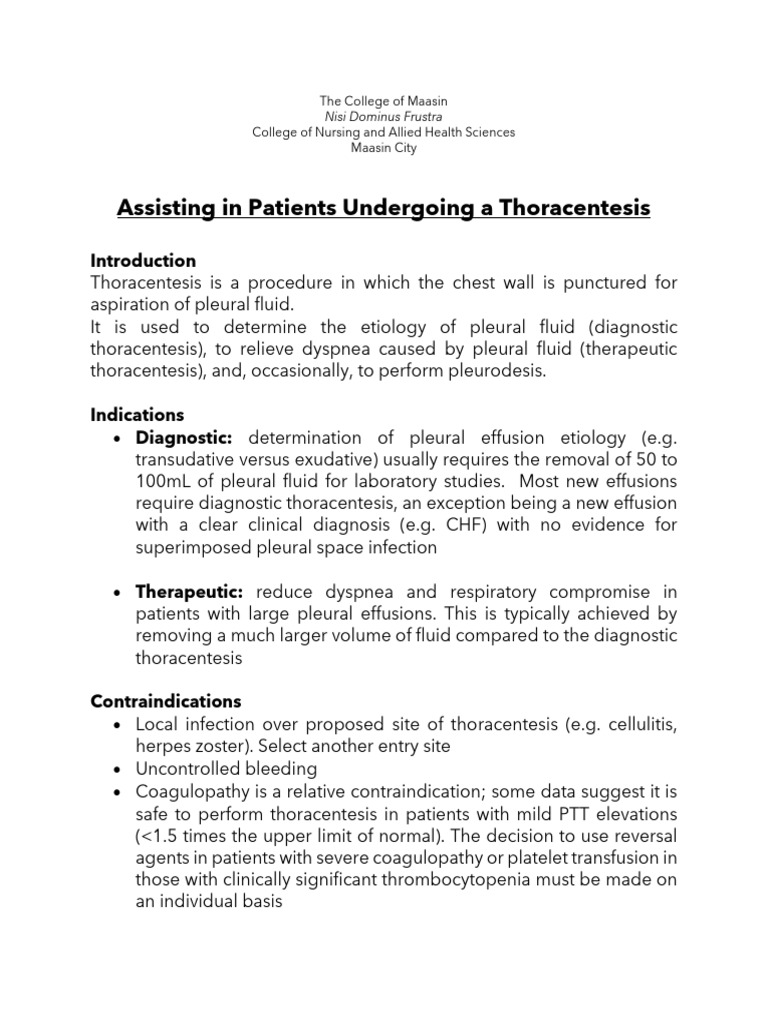 Thoracentesis Procedure and Nursing Care | PDF | Health Sciences ...