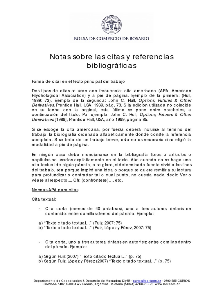 Notas Sobre Citas y Referencias | PDF | Bibliografía | Estilo apa