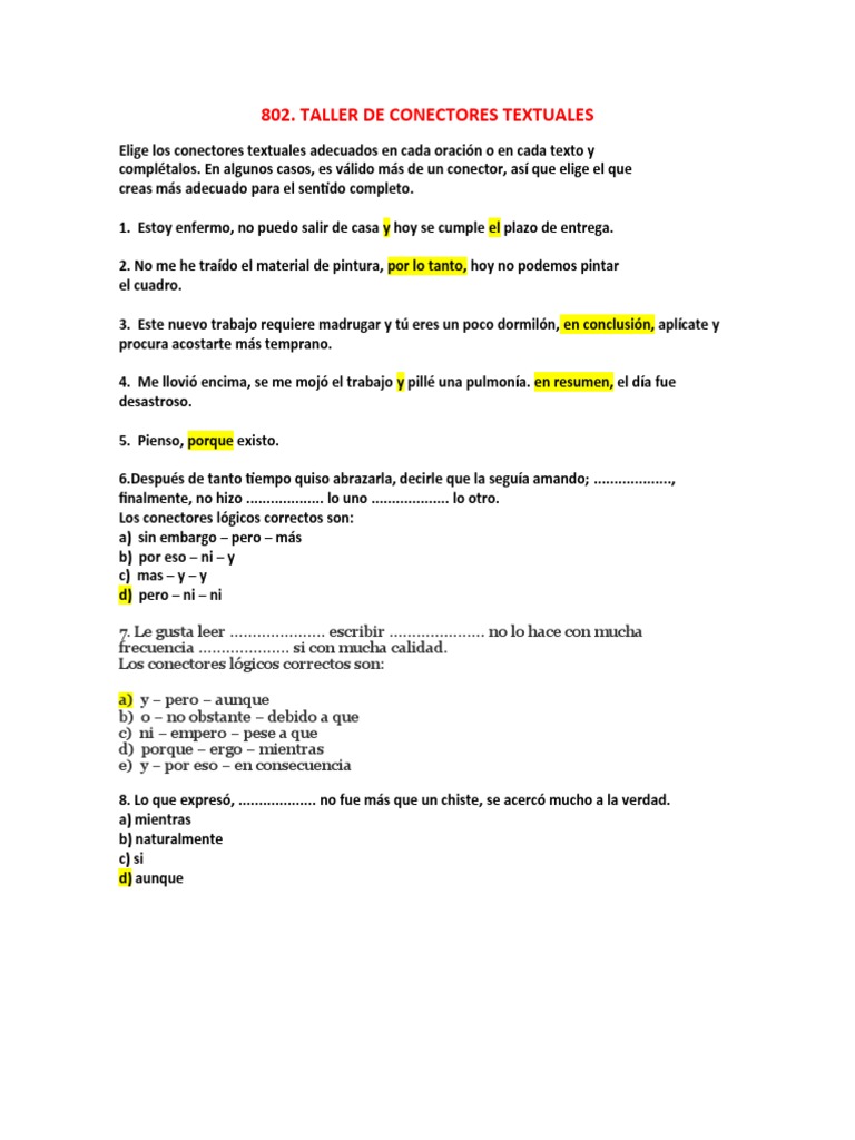802 - Taller de Conectores Textuales | PDF