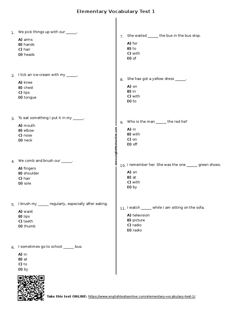 120 Elementary Vocabulary Test 1 | PDF | Schools | Supermarket