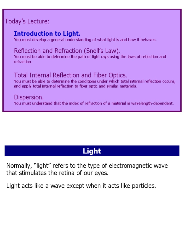Introduction To Light.: Today's Lecture | PDF | Reflection (Physics ...