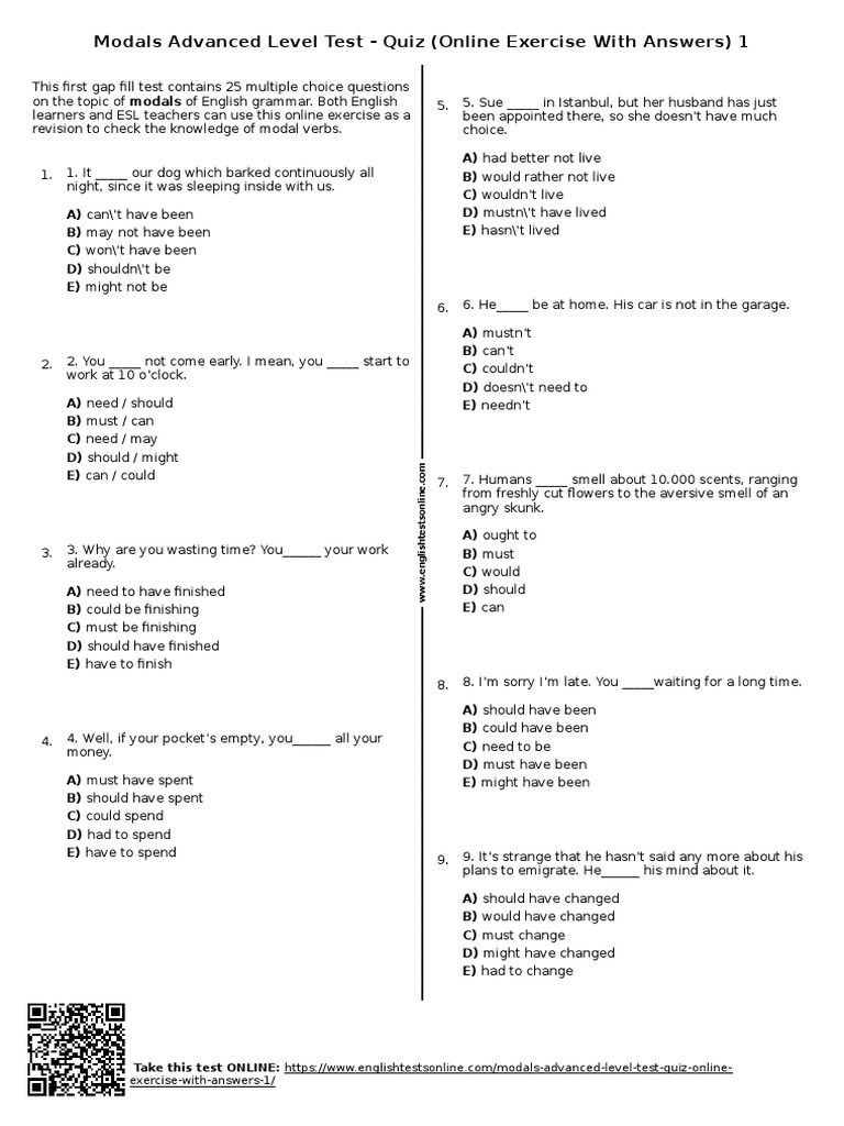 Advanced Modals Quiz with Answers | PDF