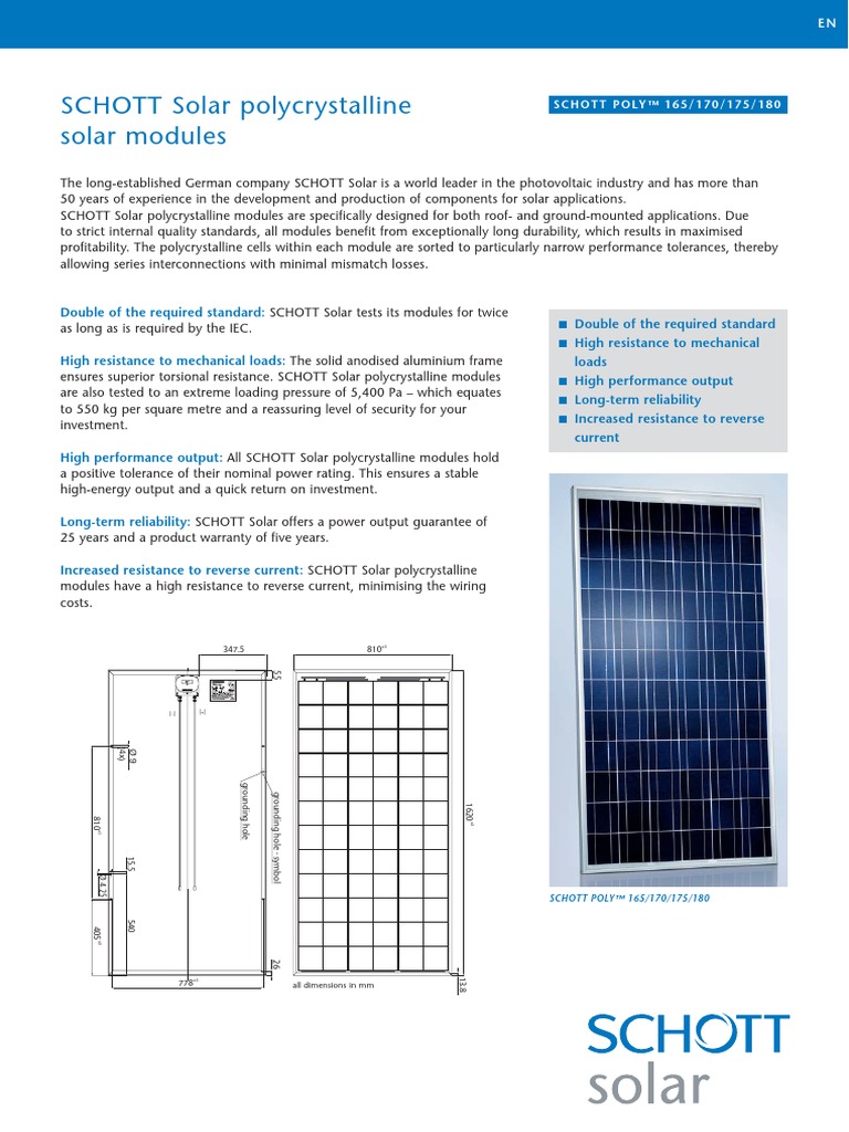 SCHOTT Solar Polycrystalline Solar Modules: Double of The Required ...