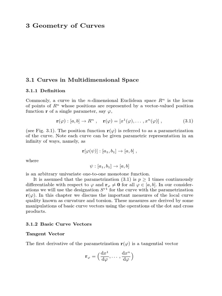 Geometry of Curves | PDF | Curvature | Vector Space