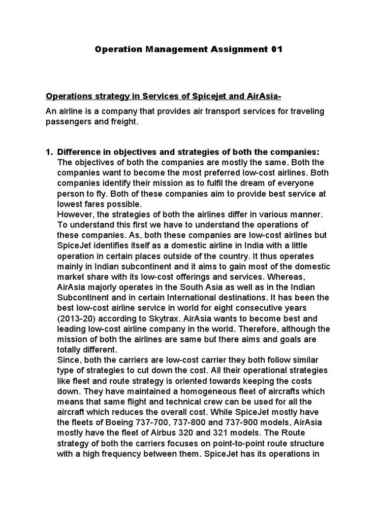 Operation Management Assignment 1 | PDF | Low Cost Carrier | Airlines