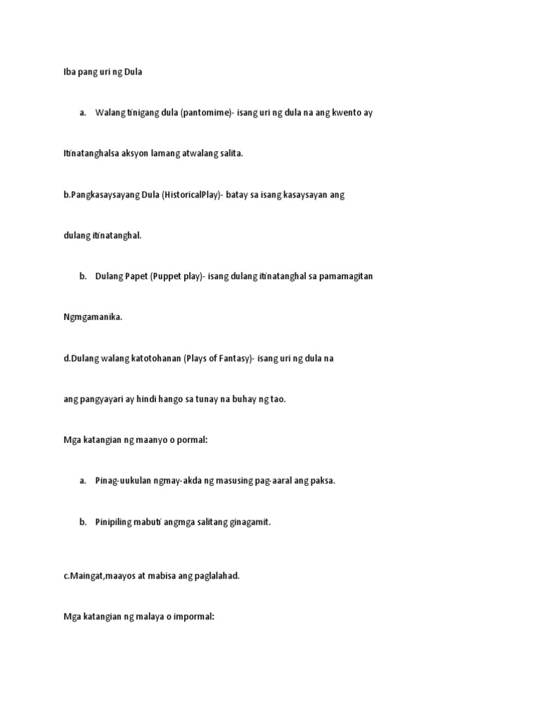 Iba Pang Uri NG Dula | PDF