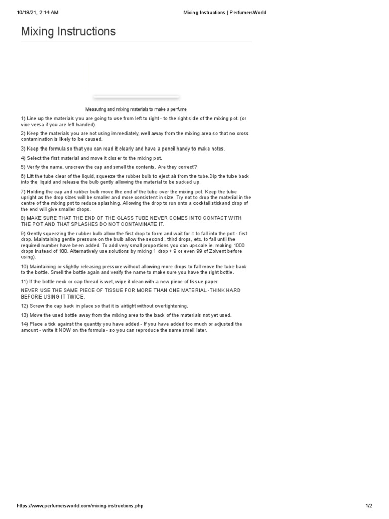 Perfume Mixing Instructions Guide | PDF