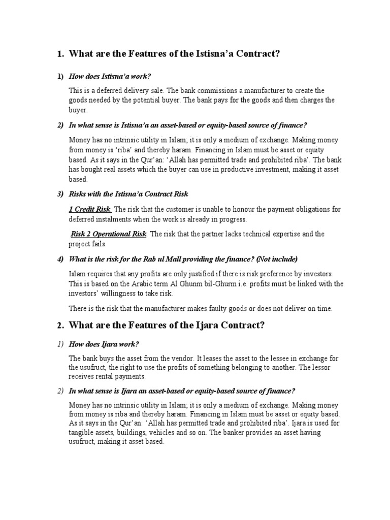 What Are The Features of The Istisna | PDF | Islamic Banking And ...
