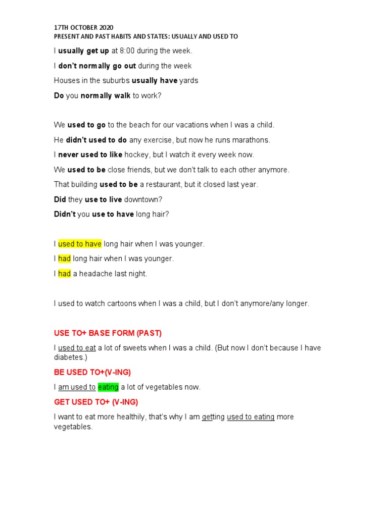 Present and Past Habits and States Usually and Used To | PDF