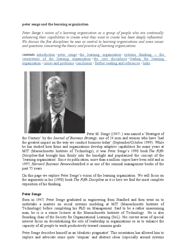 Peter Senge's Learning Organization Theory | PDF | Leadership | System