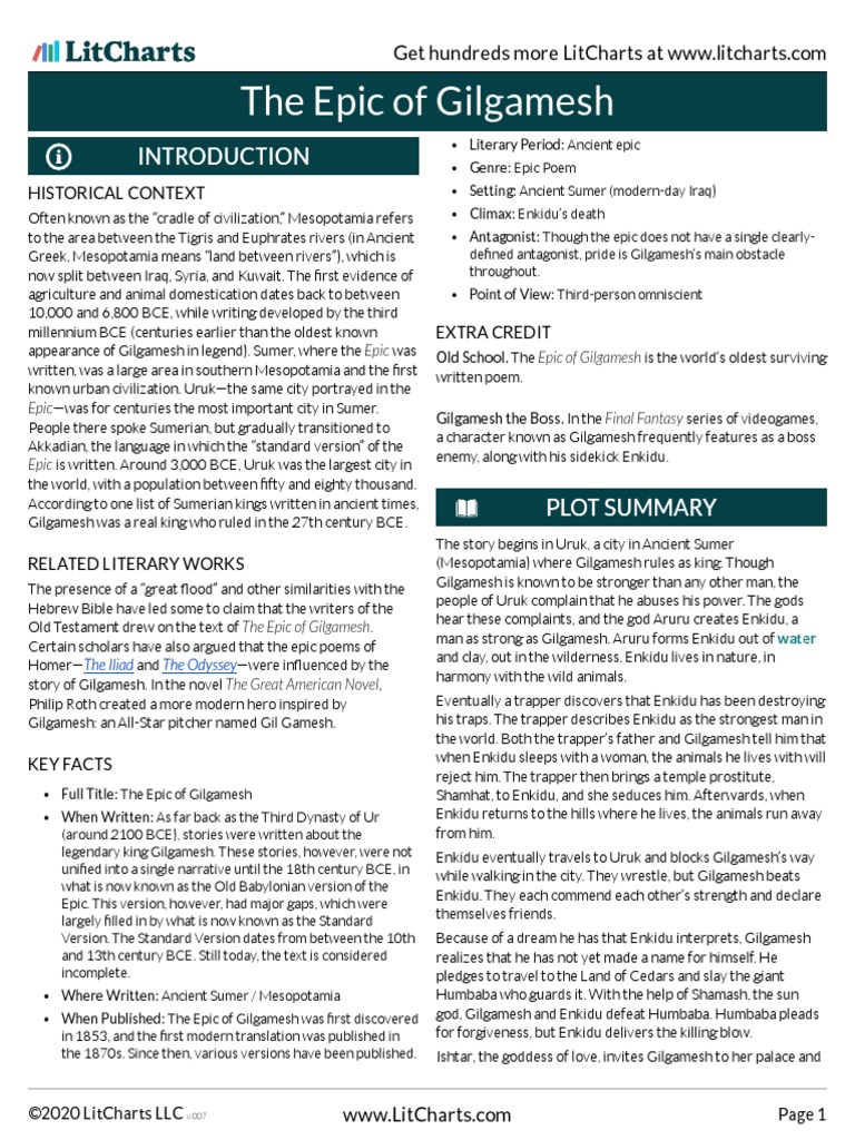 The Epic of Gilgamesh: Intr Oduction | PDF | Epic Of Gilgamesh