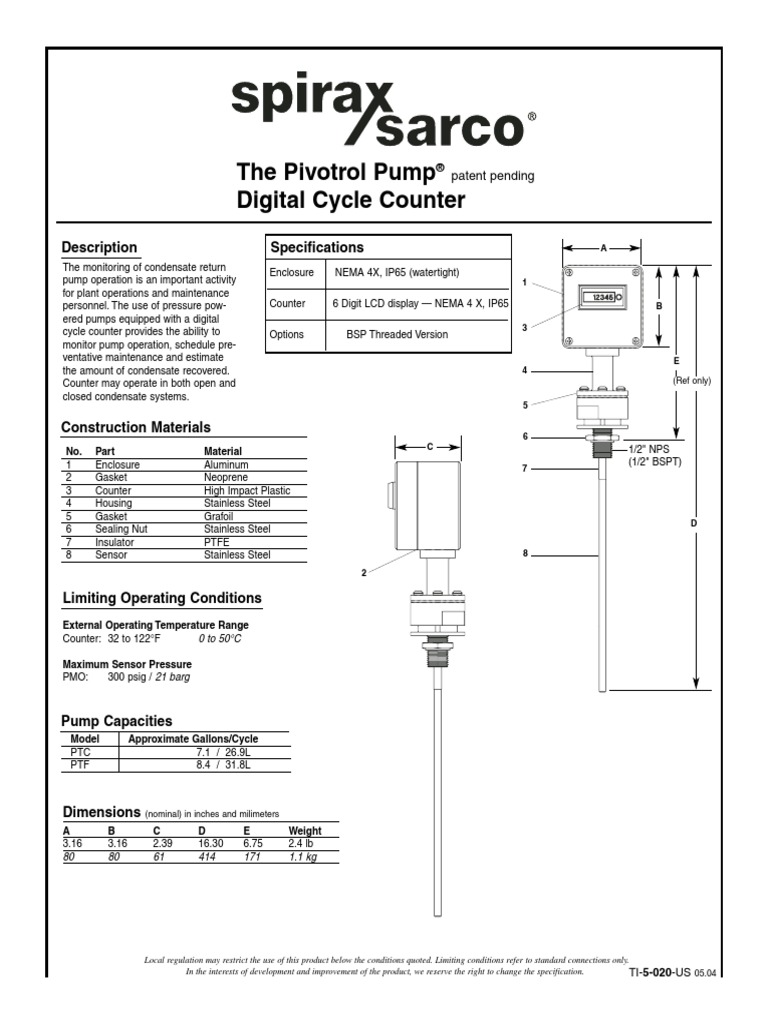 The Pivotrol Pump Digital Cycle Counter: Specifications Description ...