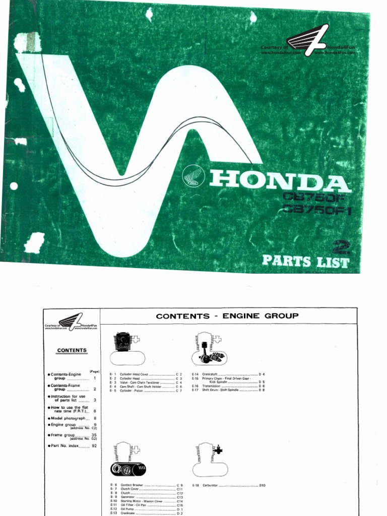 Honda CB750 Four CB 750 F1 Illustrated Parts List Diagram Manual | PDF ...