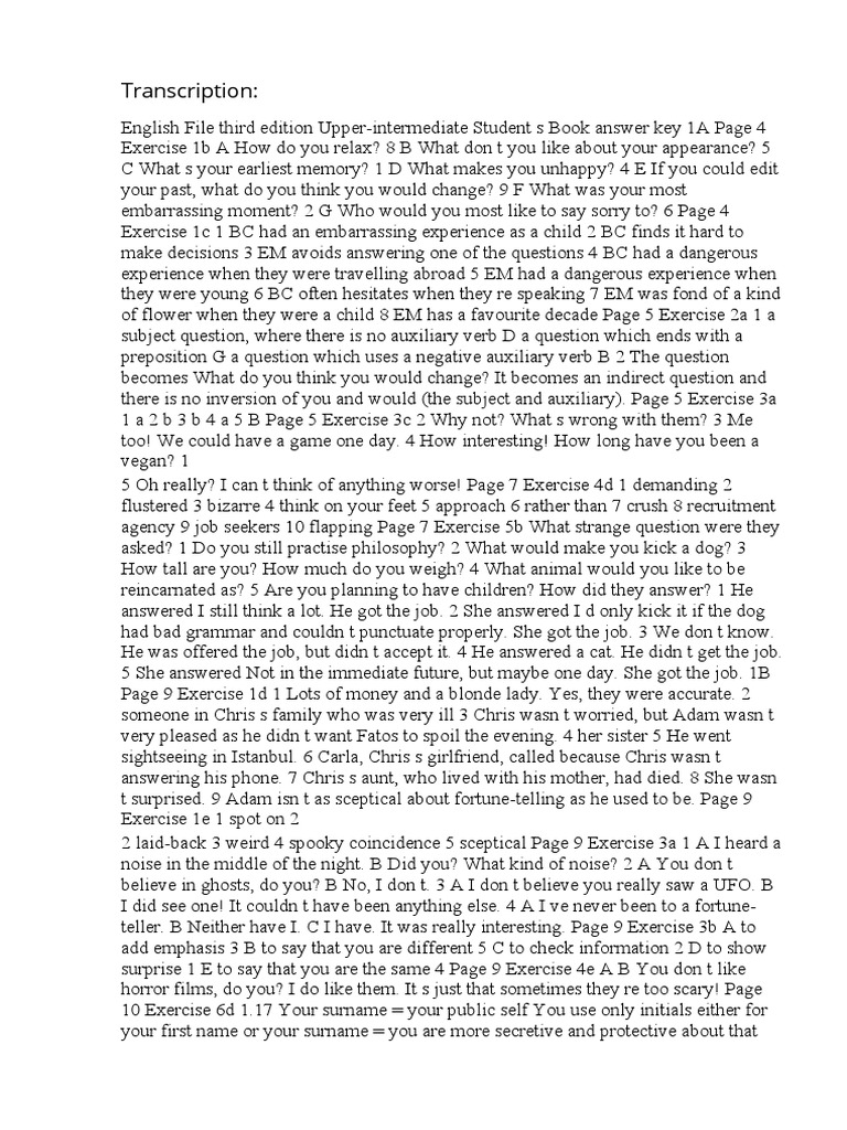 New English File 3rd Edition Upper Intermediate S.B Answer Key | PDF ...