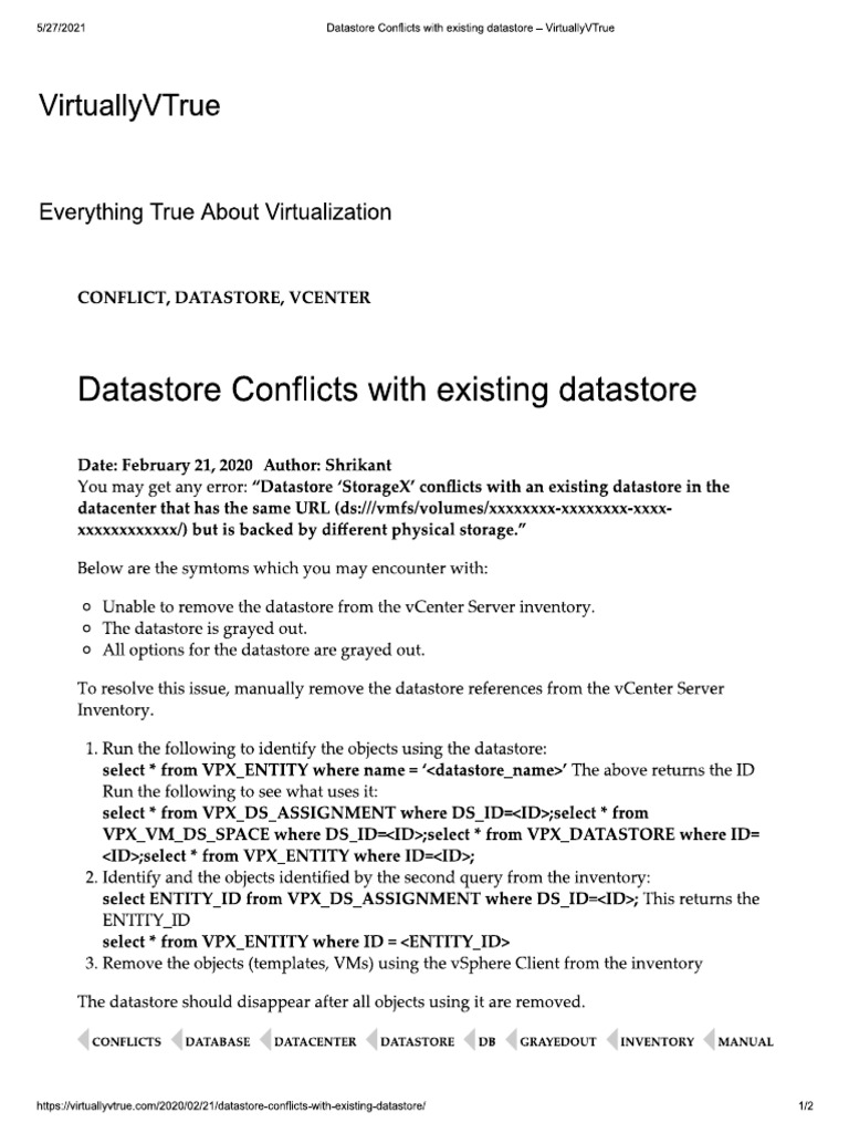 Datastore Conflicts With Existing Datastore Pdf