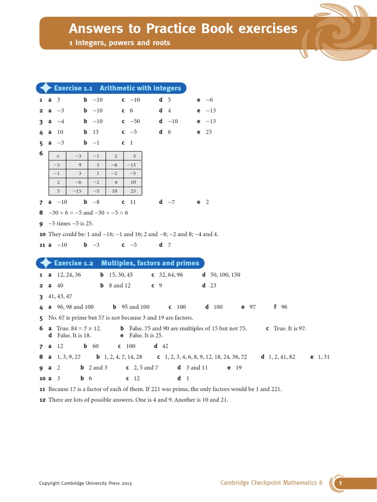 Answers Cambridge Checkpoint Mathematics Practicebook 8 | PDF | Mean ...