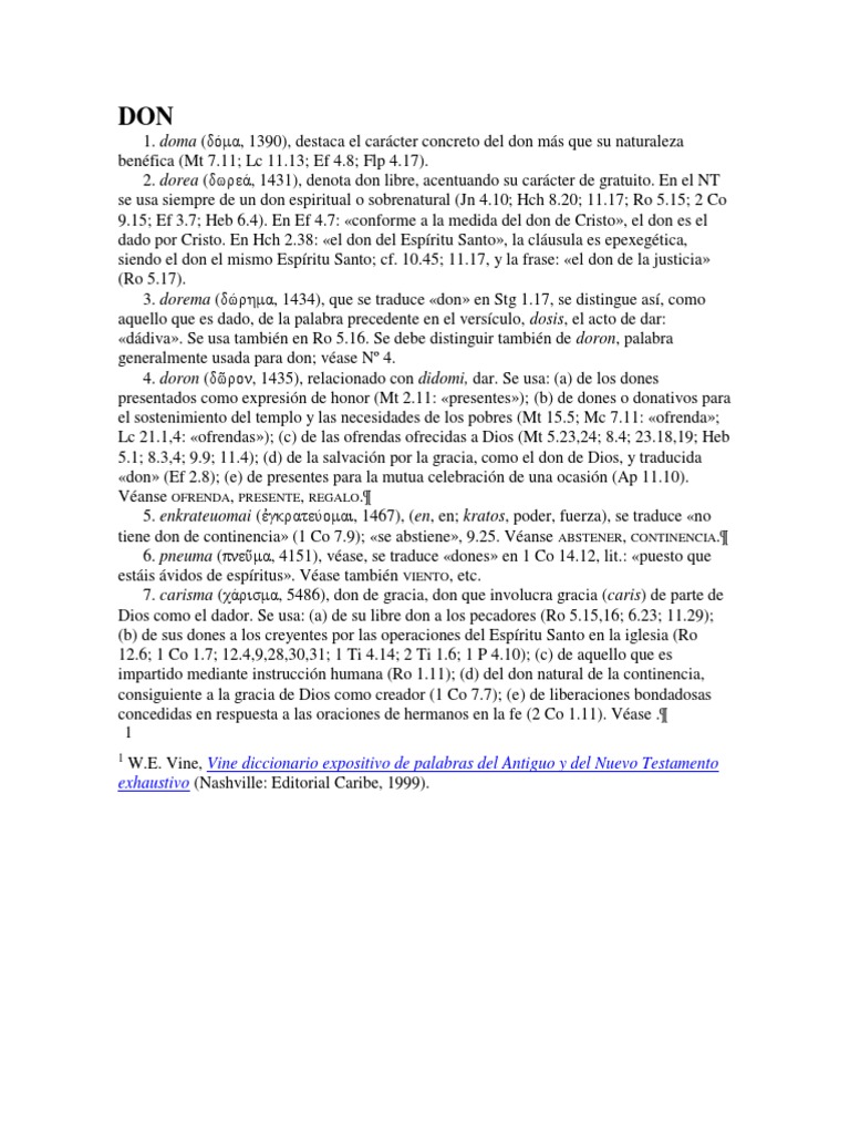 Diccionario Vine: Significado de Don | PDF | Gracia en el cristianismo ...