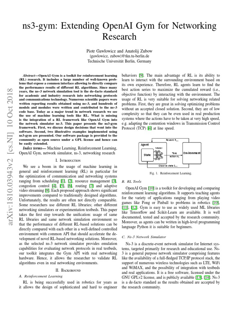 Ns3-Gym: Extending OpenAI Gym For Networking | PDF | Computer Network | Simulation